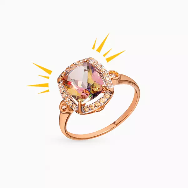 Ring Sokolov, Rose Gold, Topaz, Fianitsa