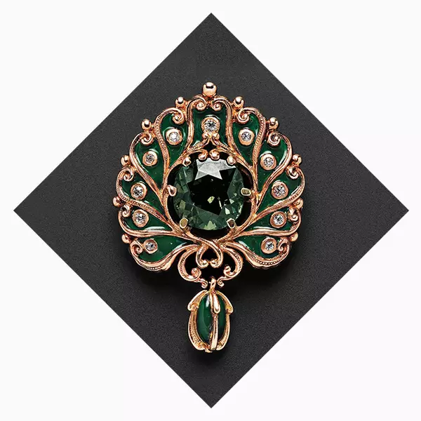 Brooch na Alexandrite Marcus & Co Katika mtindo wa AR-Nouveau.