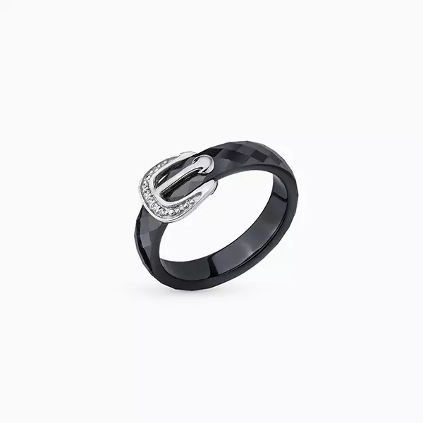 Okami Seramik Ring ak Silver