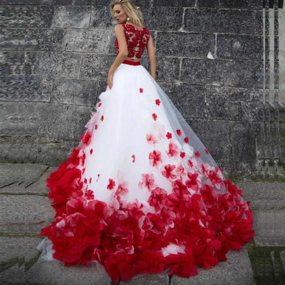 Red dress with floral patterns