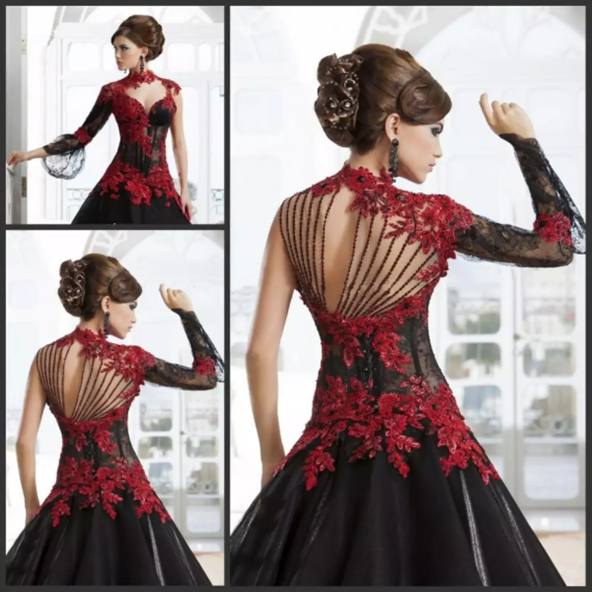 Black wedding dress with red embroidery