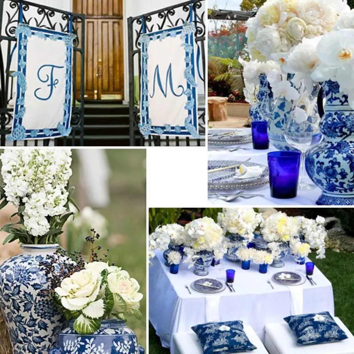 Mga Ideya Decor Blue-White Wedding.