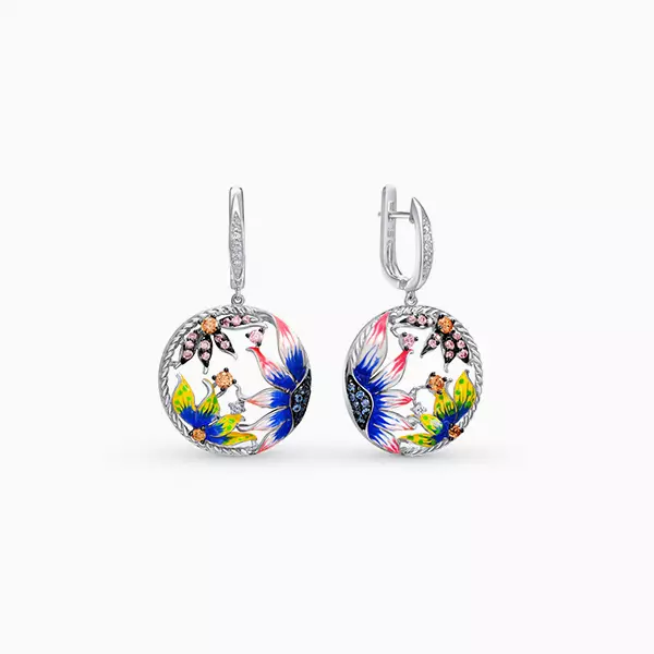 ફિયાનિટ્સ અને દંતવલ્ક સાથે sl earrings