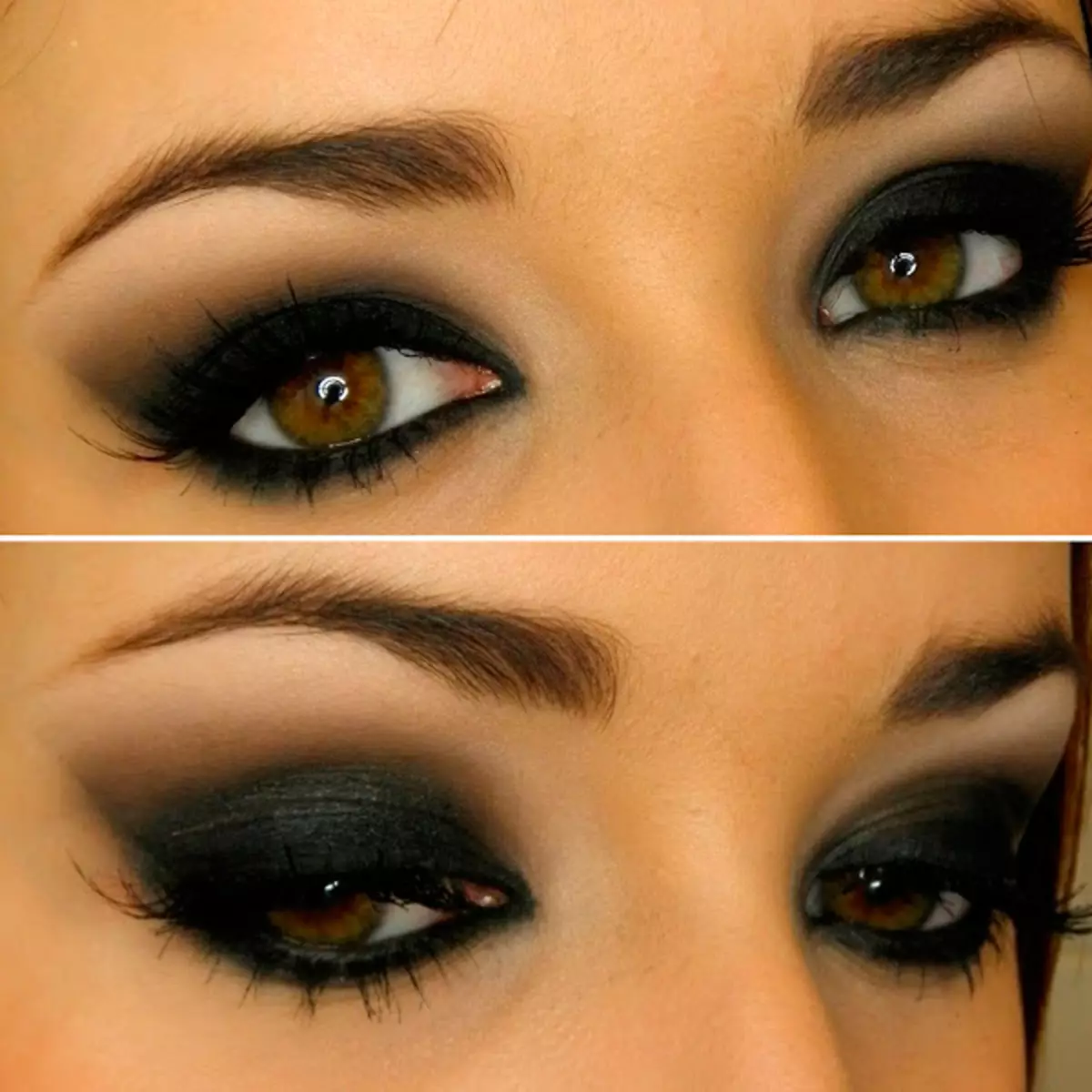 Eye makeup na may Black Shadows.