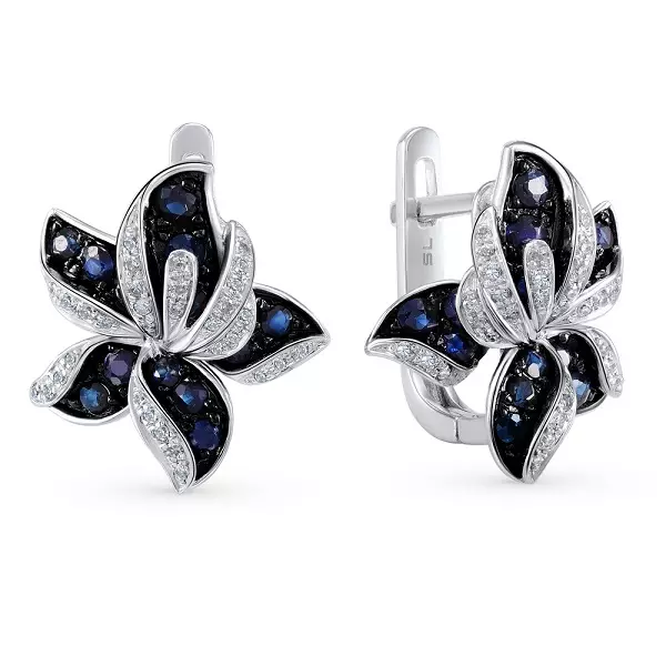 Hoa tai vàng với sapphires và kim cương của Sanlay