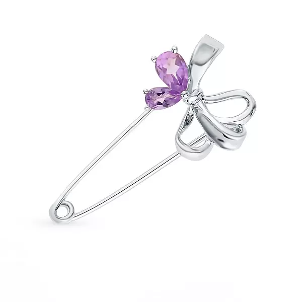 Silver Brooch na may Amethyst.