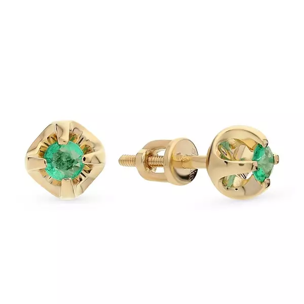 Gold earrings with emeralds