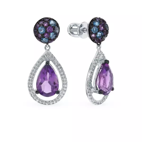 Amethyst, Topaz এবং হিরে সঙ্গে স্বর্ণের কানের দুল