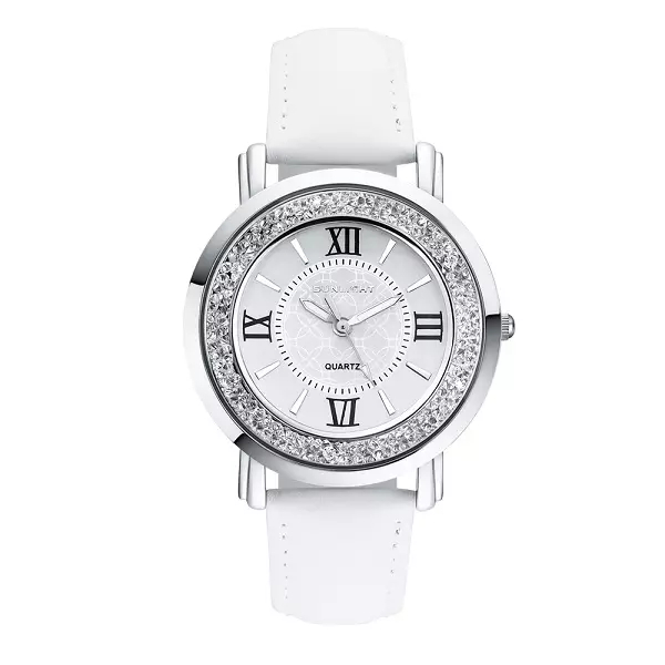 Horloge féminine avec cristaux sur la ceinture en cuir Sanlad