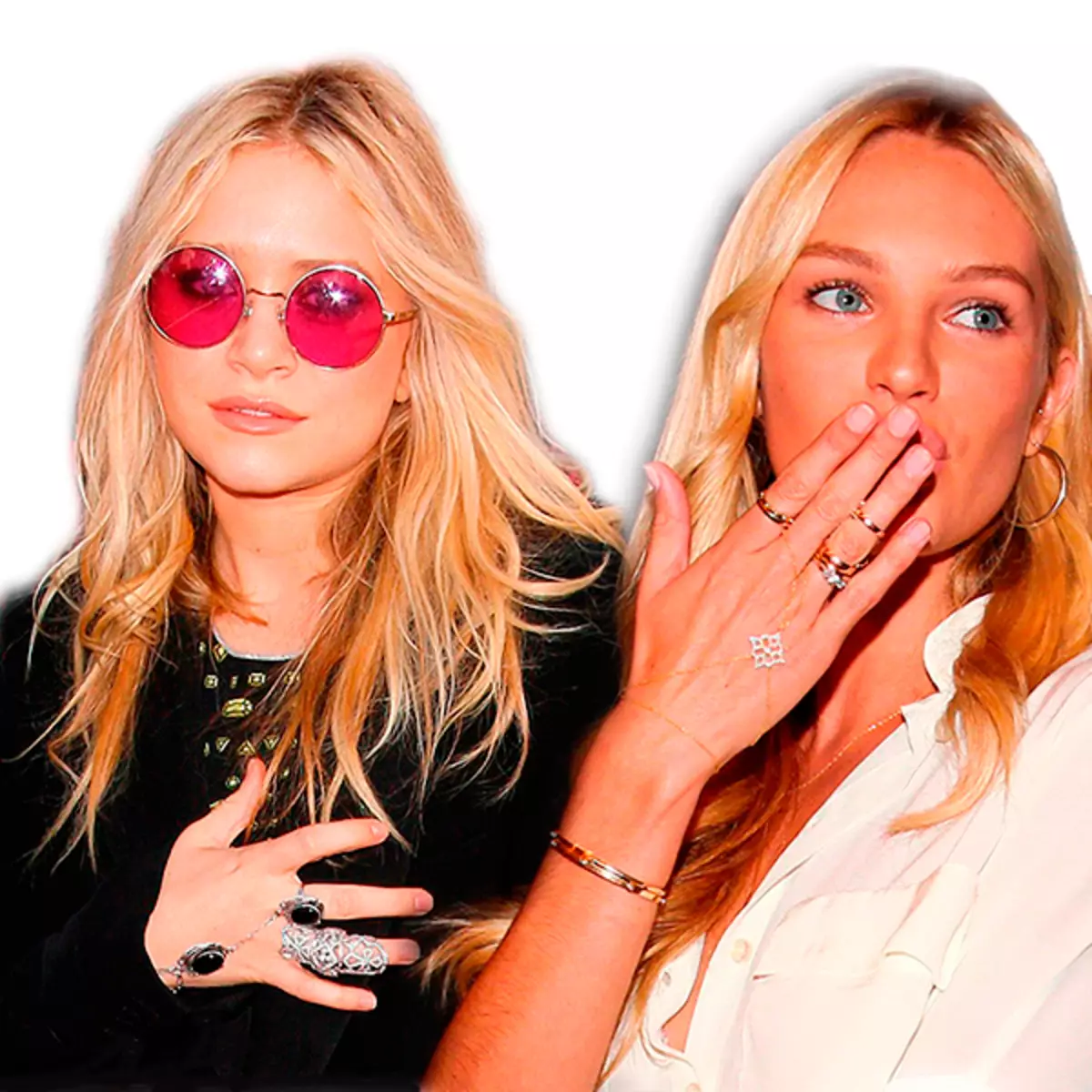 Ashley Olsen (med et slave-armbånd av sølv med onyx og en flankring) og Candace Sveygpol (med et slave armbånd av gull med diamanter)