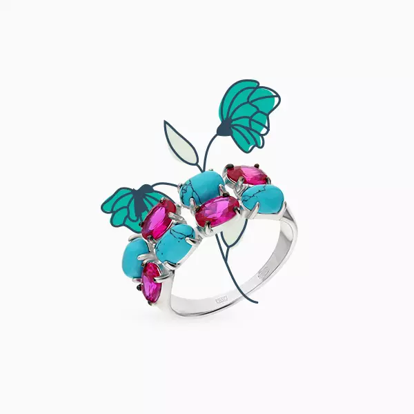 Bague Sokolov avec turquoise et fianite