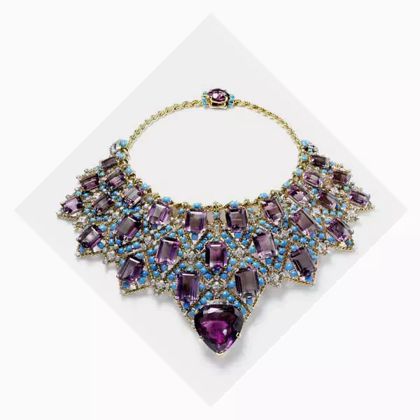 Necklace with amethysts and turquoise wallis simpson.