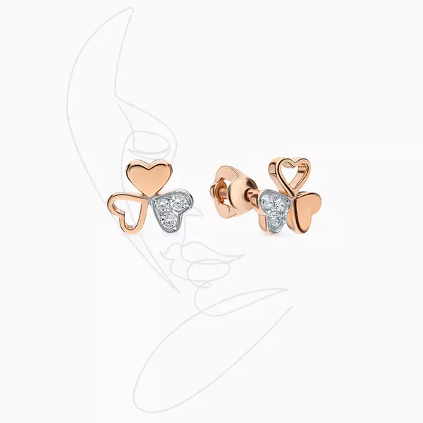 Boucles d'oreilles-girofles "Kalina Golden", Rose Gold, Fianitsa