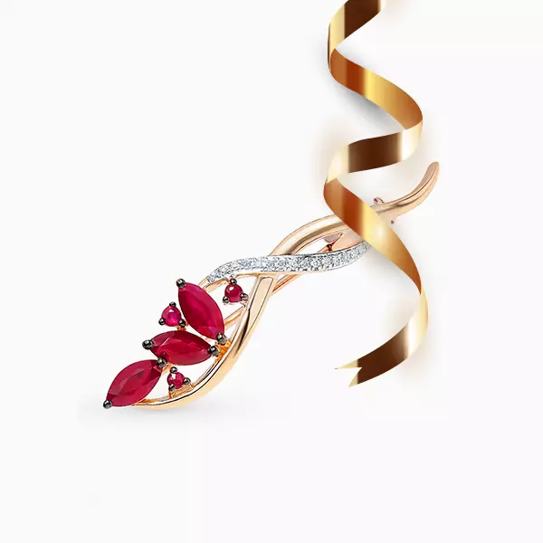 Brooch Sl, Rose Gold, Rubies, Diamonds