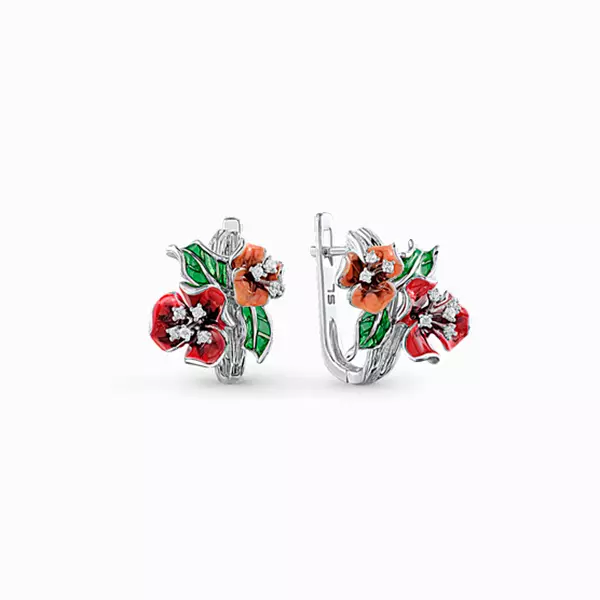 Silberry SL Earrings dengan Fianit dan Enamel